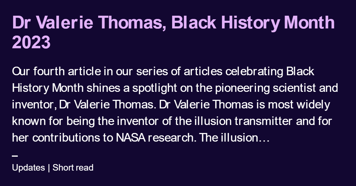 Dr Valerie Thomas, Black History Month 2023