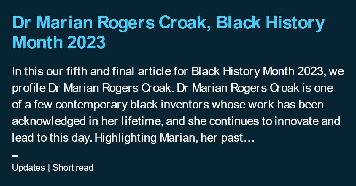 Dr Marian Rogers Croak, Black History Month 2023